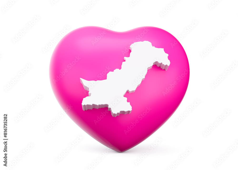 Pink Heart With White Map Of Pakistan Isolated On White Background 3d ...