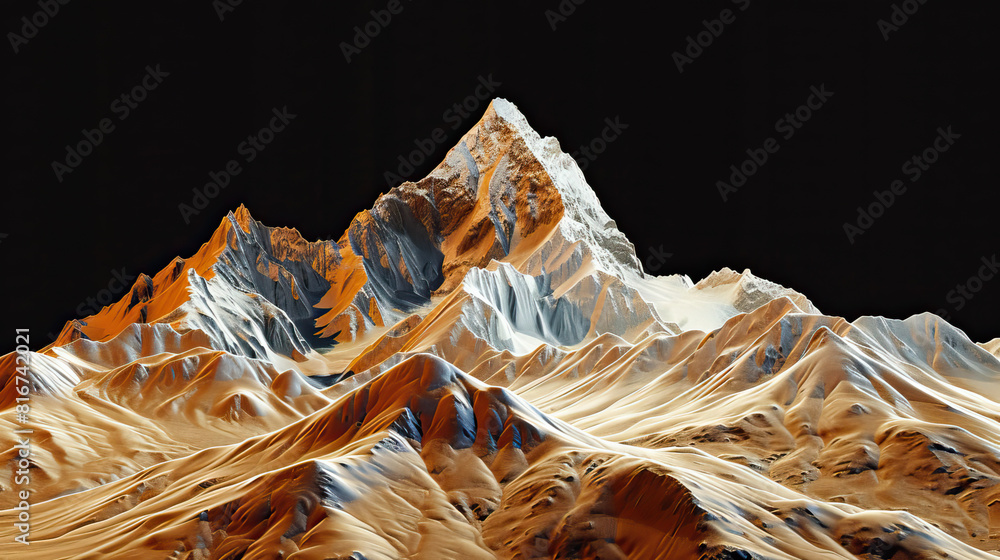 Technical visual illustration, mountain 3D LiDAR GIS aerial map K2 and ...