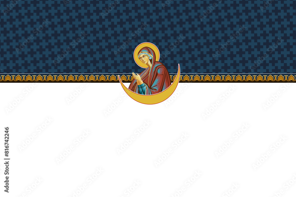 Religious decorative horizontal border with the Virgin Mary ...