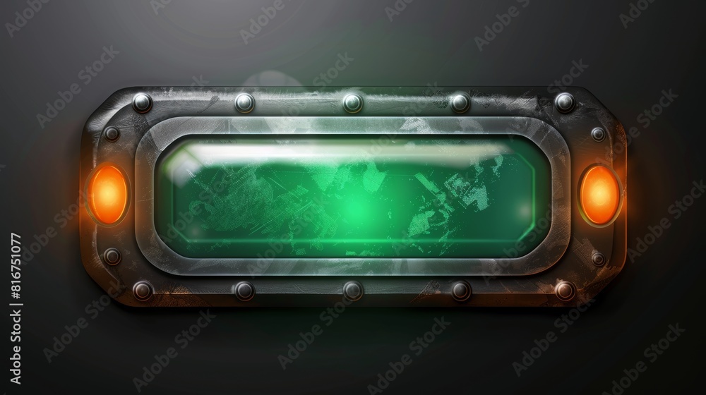 This Is A Graphic Design Of A Medieval Ui Game Orange Button With A Metal Frame Sprite For