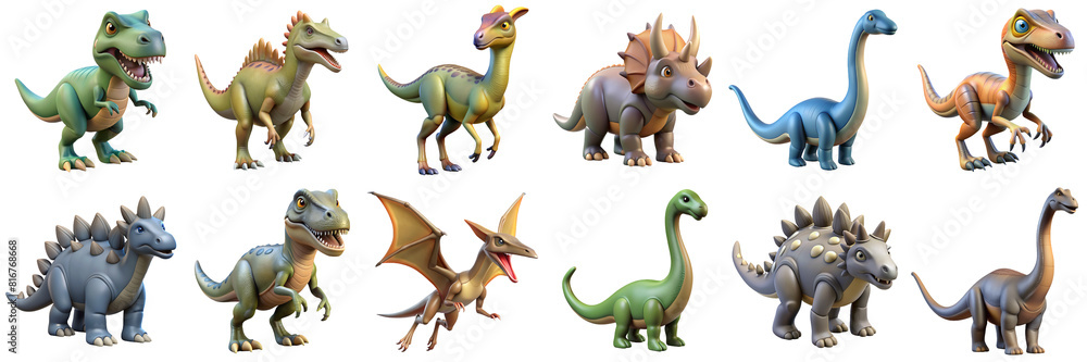 Dinosaurs 3D icons. Illustration of different prehistoric dino animals ...