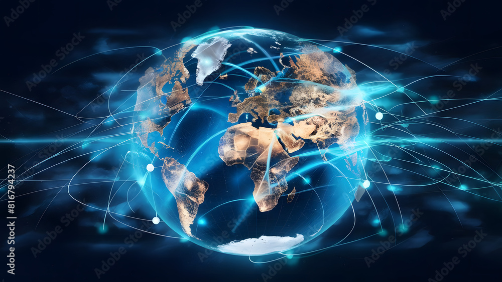 Digital world globe centered on Middle East, concept of global network ...