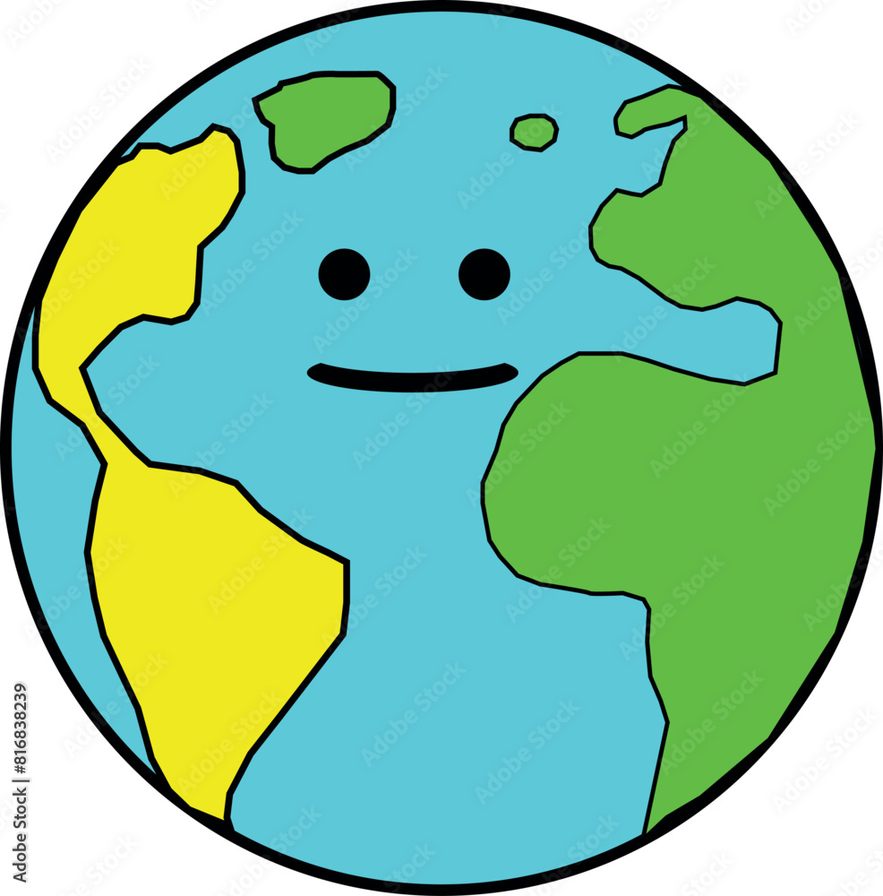 Planet Earth drawing with cute cartoon face. Nature and ecology vector ...