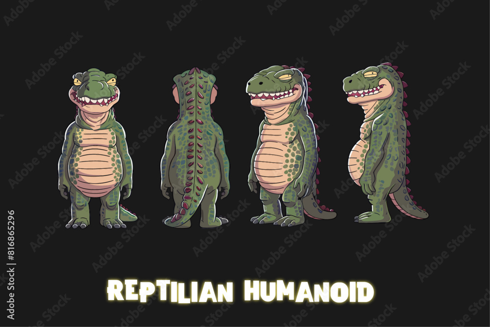Vector Illustrated Reptilian Humanoid Cartoon Character Sheet with ...