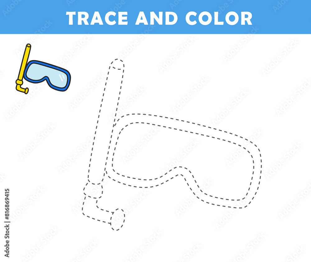 Summer trace and color for children. Handwriting practice. Coloring ...