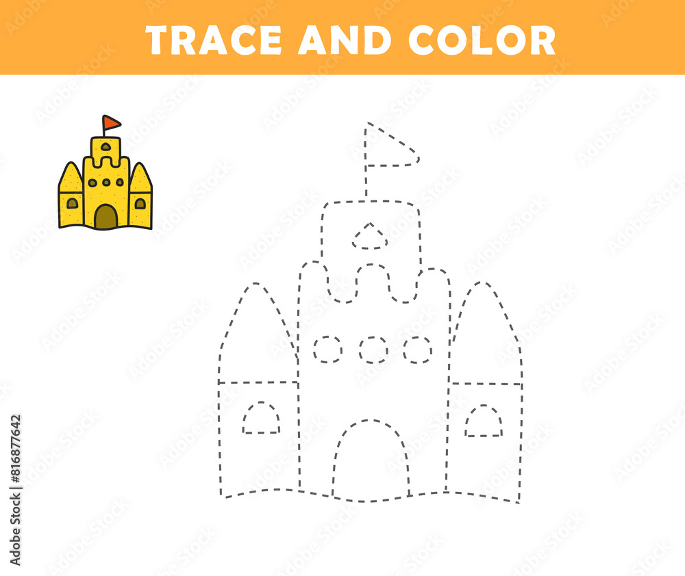 Summer trace and color for children. Handwriting practice. Coloring ...