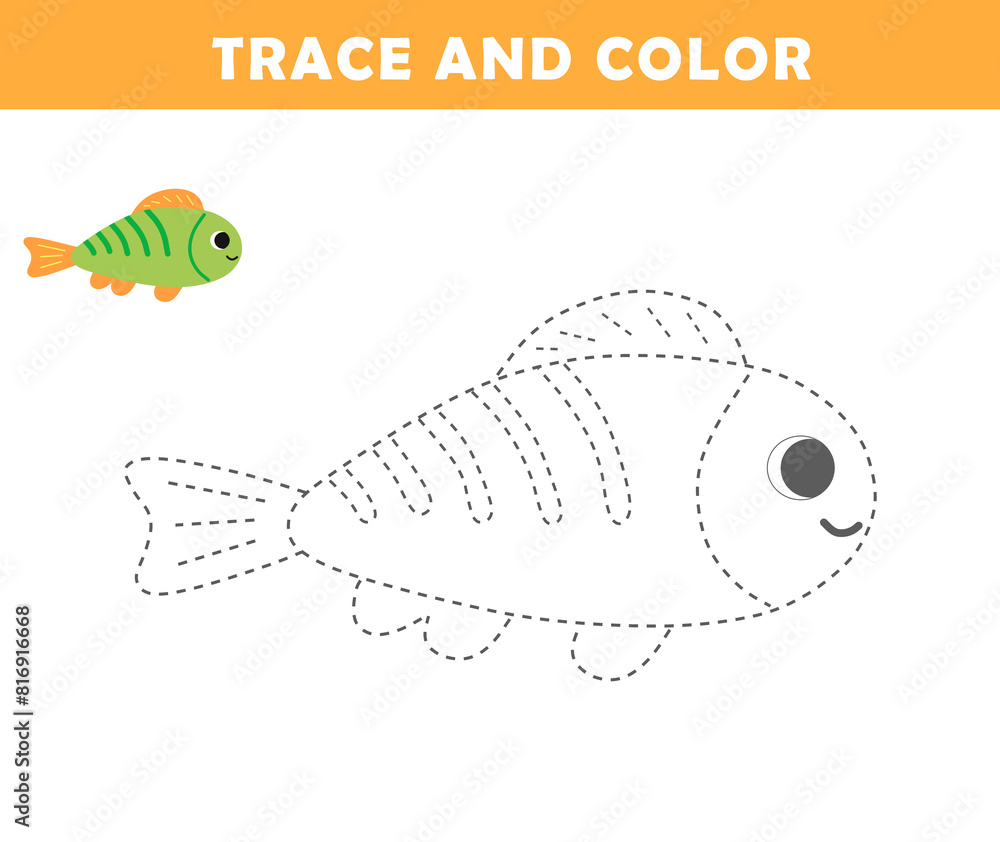 Summer trace and color for children. Handwriting practice. Coloring ...