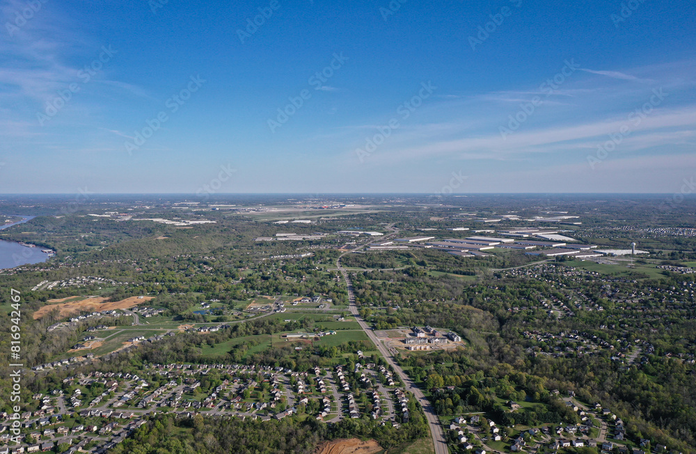 Cincinnati International Airport and surrounding suburbs, warehouses ...