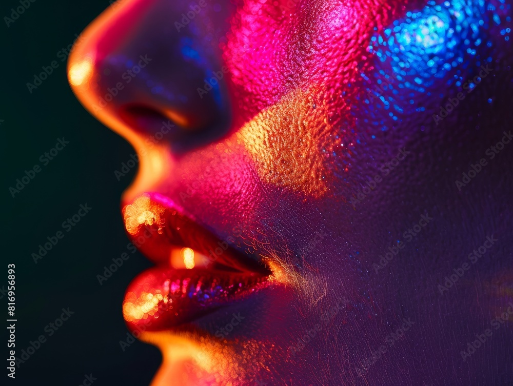 Bright skin side view Illuminated skin through technology Advanced tone ...