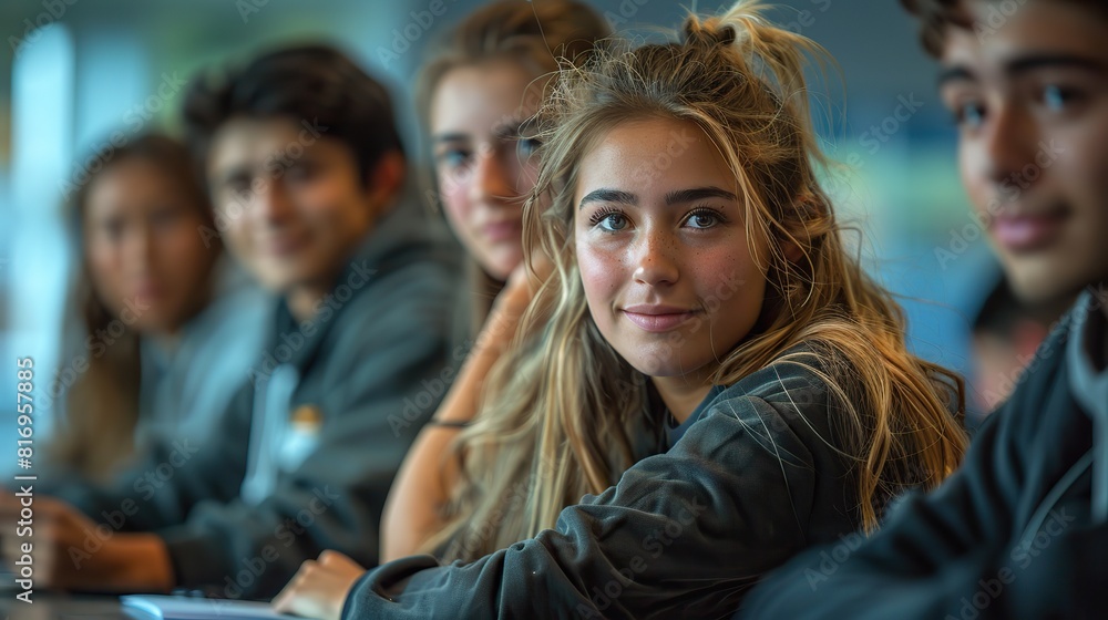 group of students working on a group project together, collaborating ...