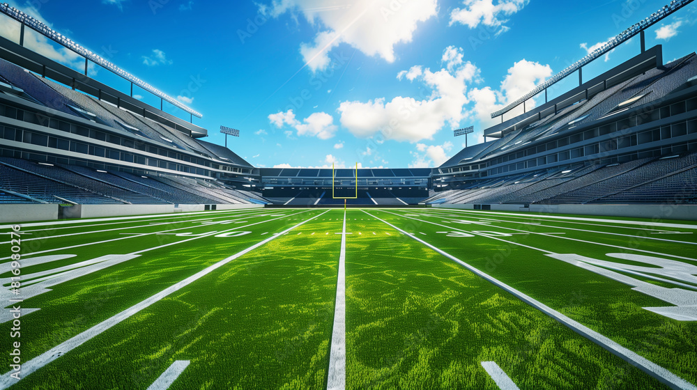 This image depicts a mockup of an empty football stadium featuring a ...
