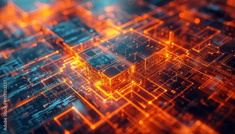 Architectural blueprint transforming into a vibrant, layered data ...