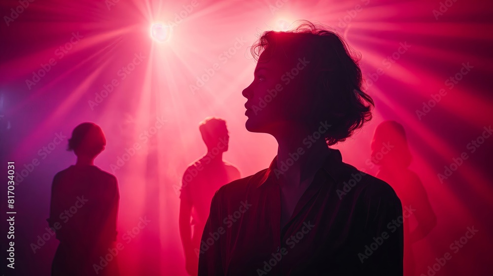 Silhouette of woman in the spotlight, nightclub background with ...