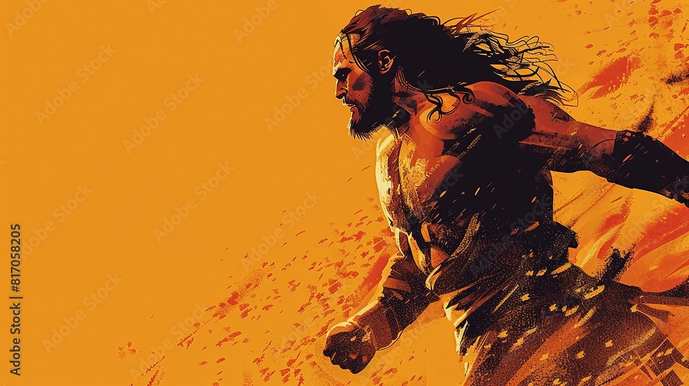 A minimalist illustration of Samson fighting, featuring a stylized ...