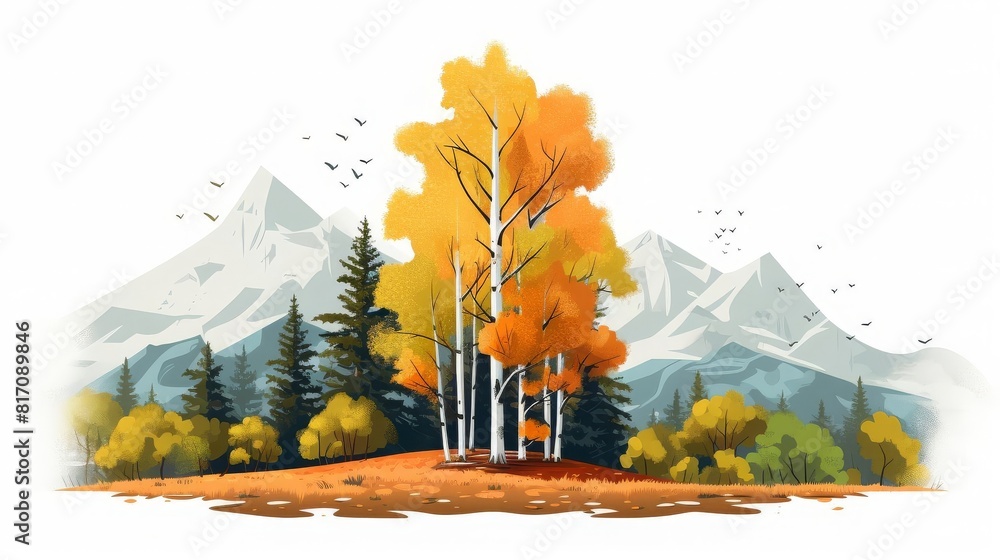 Sparse aspen tree quaking flat design side view mountain beauty theme ...