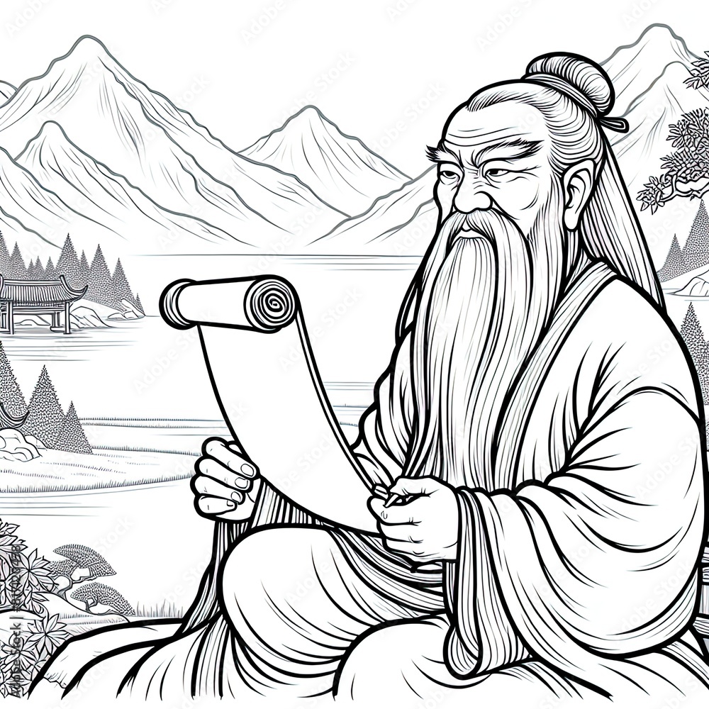 Ancient Chinese scholar, wiseman, philosopher, Laozi, Confucius ...