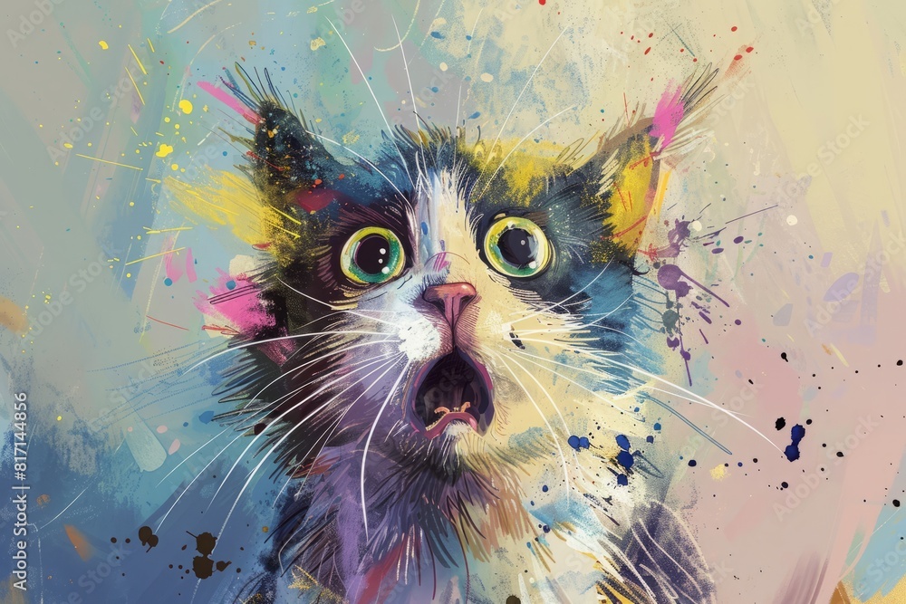 hand-drawn cartoon cat falls victim to a classic prank, with a ...