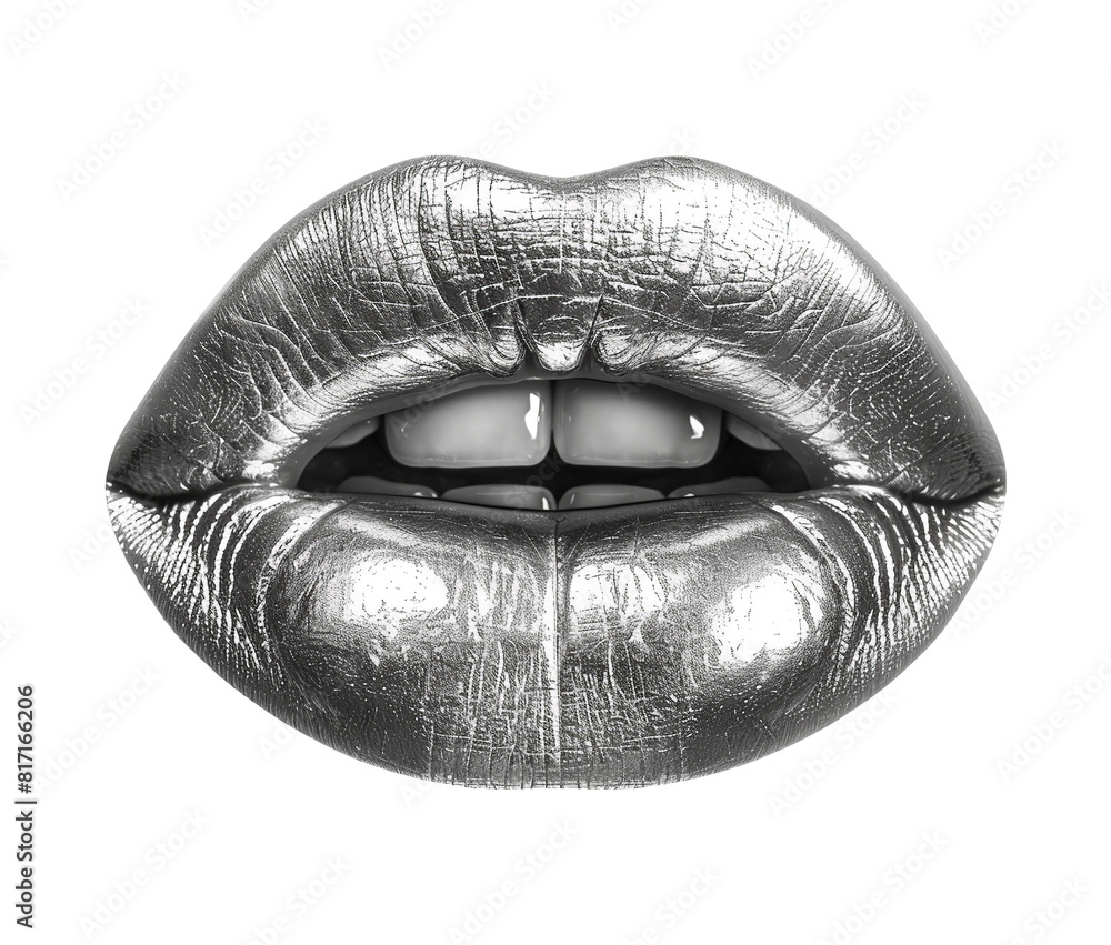 Silver lips isolated on transparent background Stock Photo | Adobe Stock