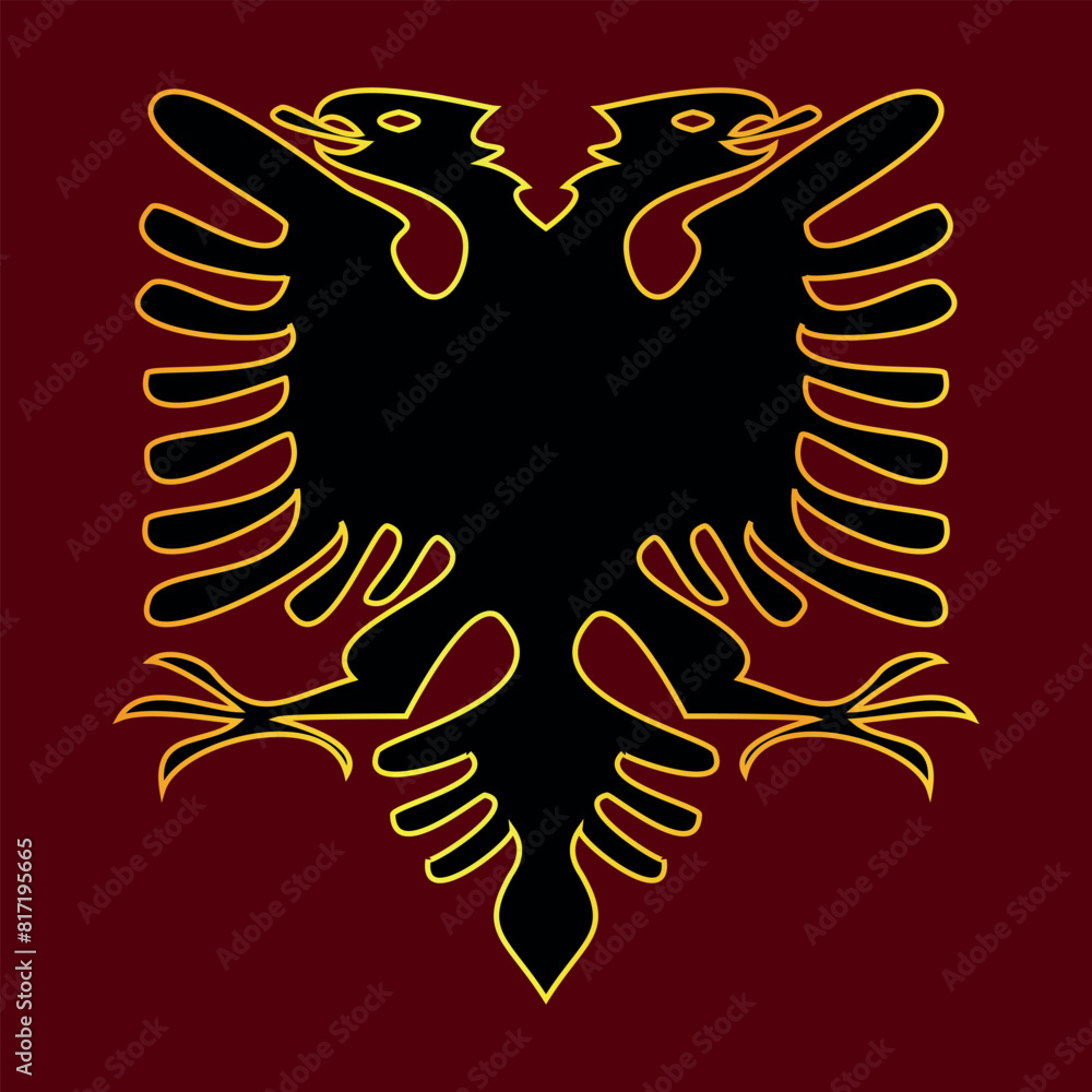 Albanian eagle with two heads. Isolated black symbol on white ...