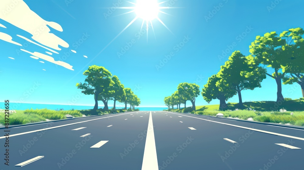 fantasy sunny road, fantasy blue color palette Stock Illustration ...