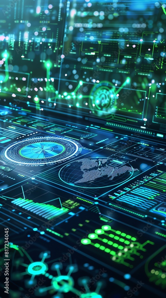 Hightech graphic of a computer screen displaying a cybersecurity system ...
