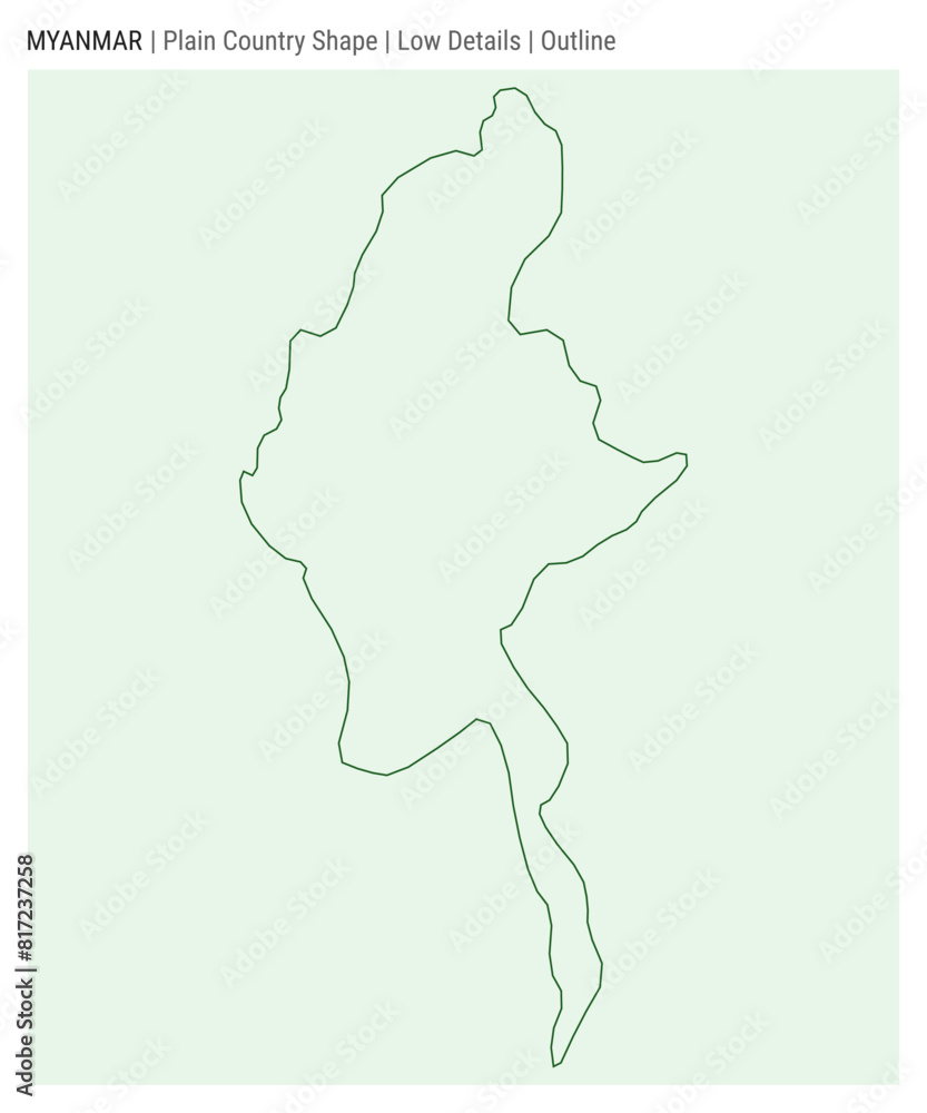 Myanmar plain country map. Low details. Outline style. Shape of Myanmar ...