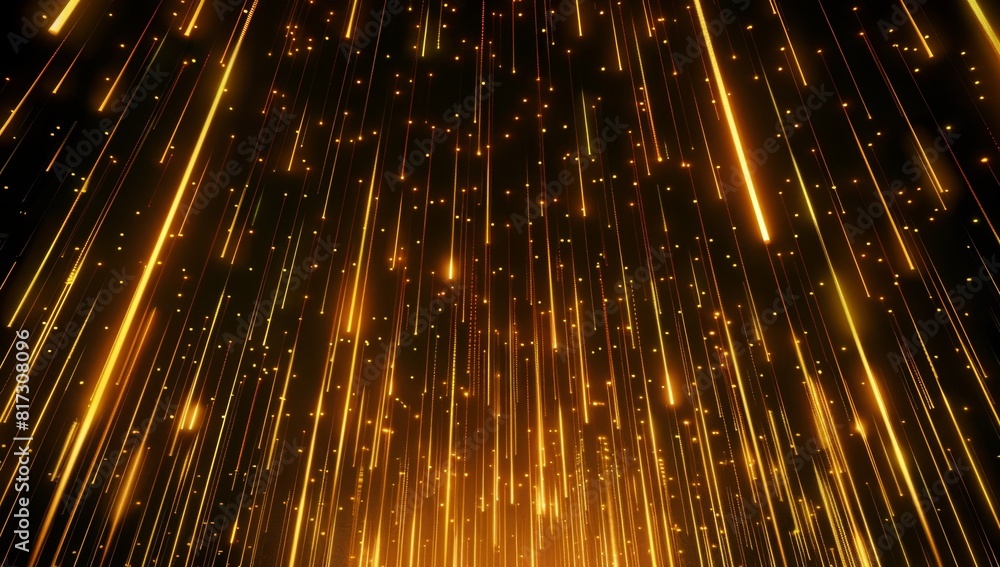 Black background, golden light lines falling from top to bottom ...
