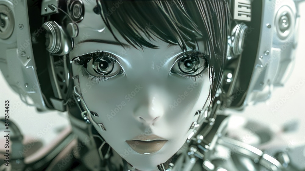 Beautiful and cute 3D anime style girl cyberpunk cyborg robot ...