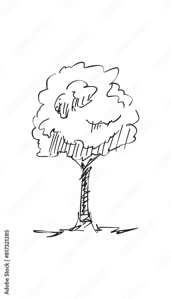 Original vector tree hand-drawn line art, ink style, concept design ...