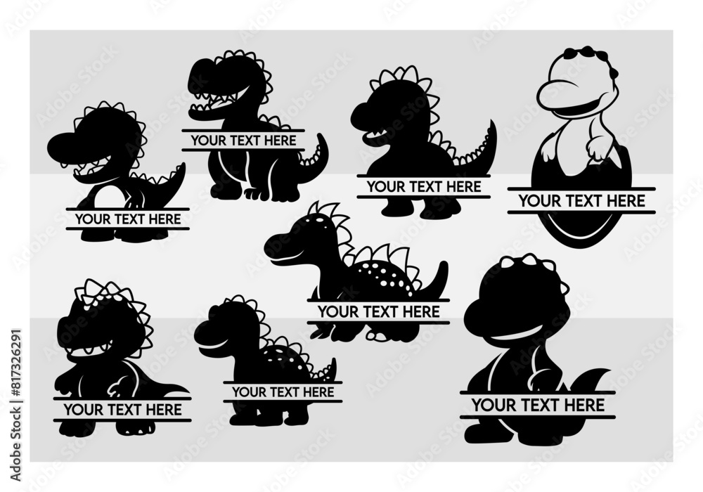 Dinosaur Split Monogram Svg | Dinosaur Silhouette | Baby Dinosaur Svg ...