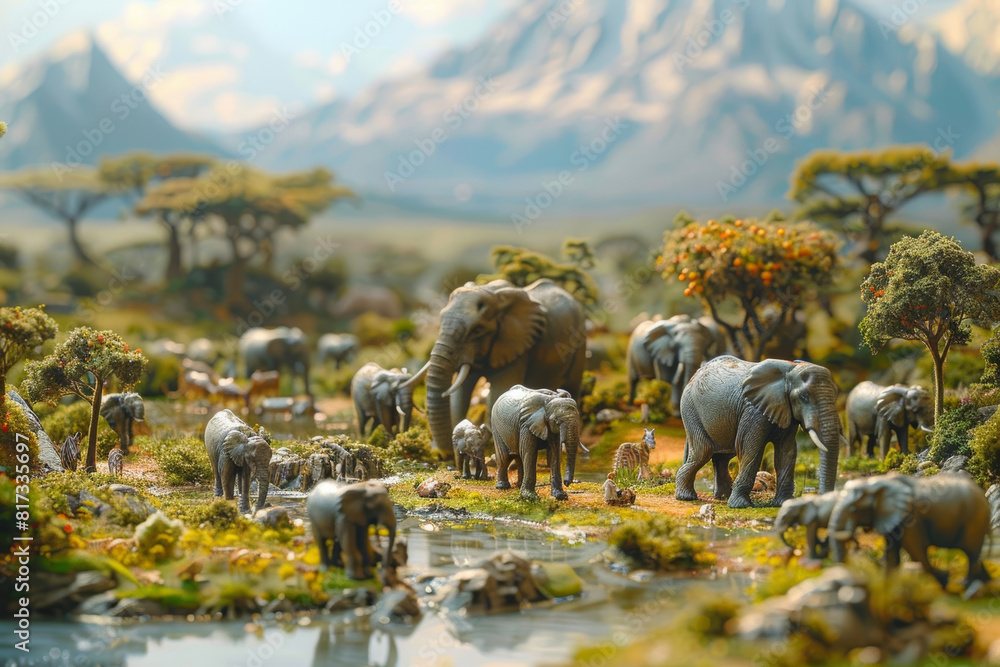 A wildlife diorama featuring realistic depictions of animals in their ...