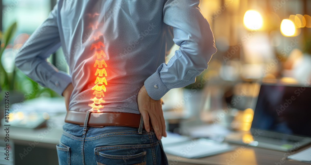 Office syndrome, Backache and Lower Back Pain Concept. a man touching ...