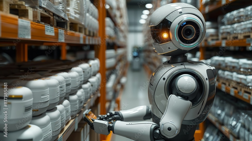 Working together, Robot helping with inventory management, scanning and ...