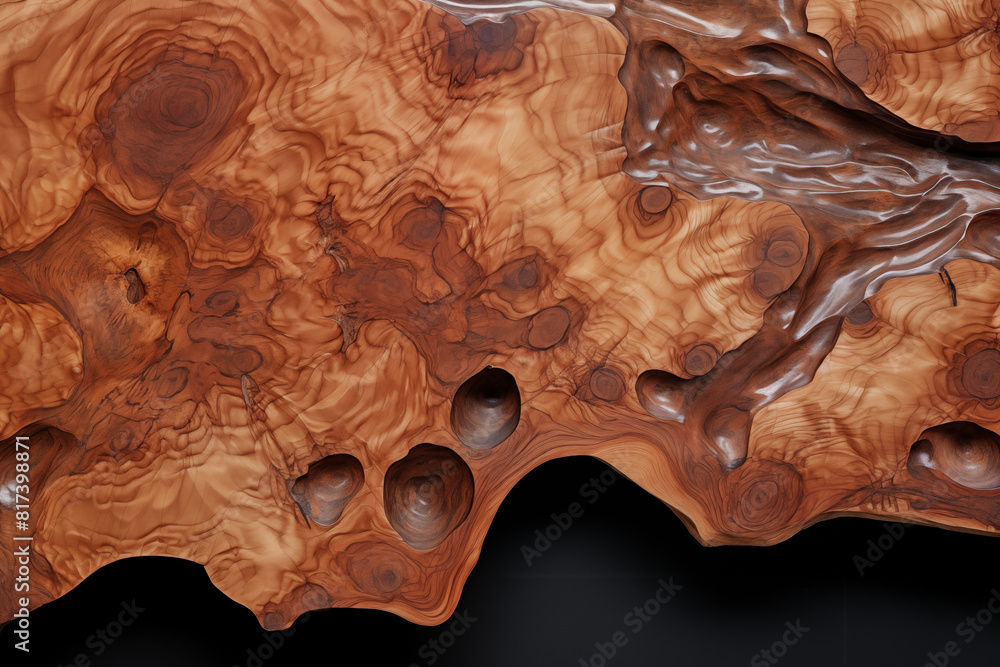 Burl wood texture features irregular and swirling grain patterns caused ...