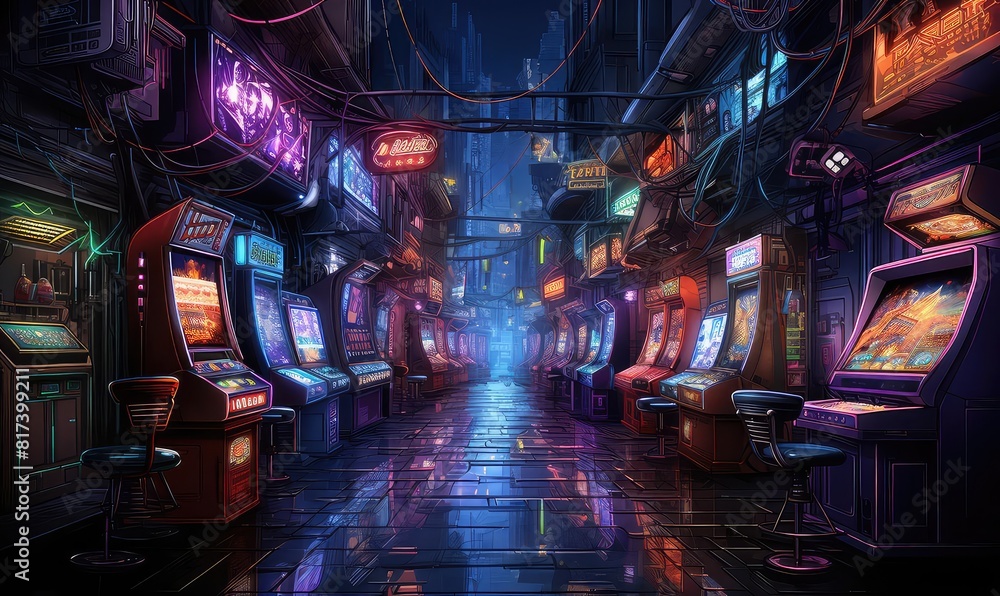 Game Room background flat design front view hightech arcade theme ...