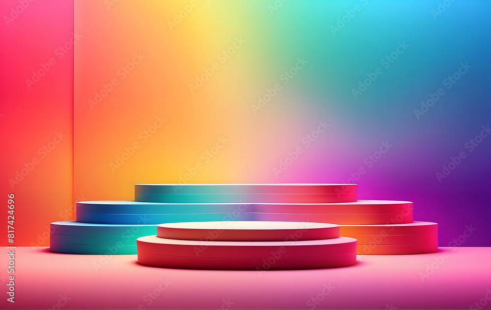 A modern 3D hologram featuring rainbow geometric shapes with an empty ...