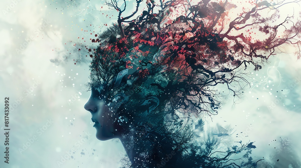 Illustrate a side view of a mystical forest spirit, ethereal and ...