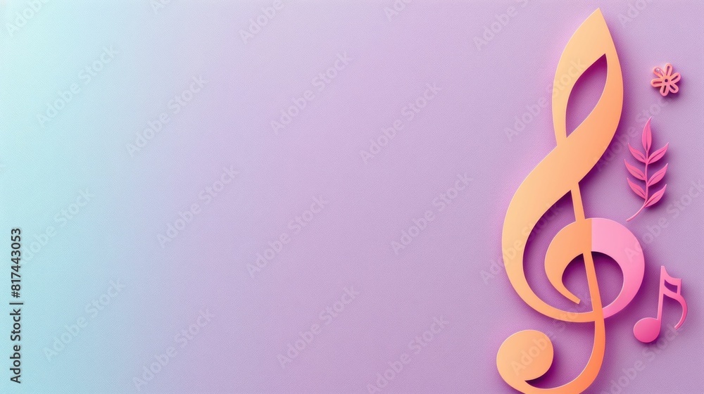 Colorful music notes and treble clef on a pastel pink and blue ...