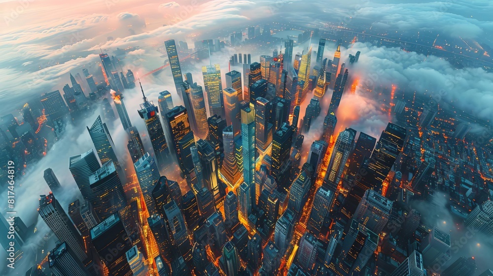 Dynamic skyline revolution Top view of a city transforming with dynamic ...