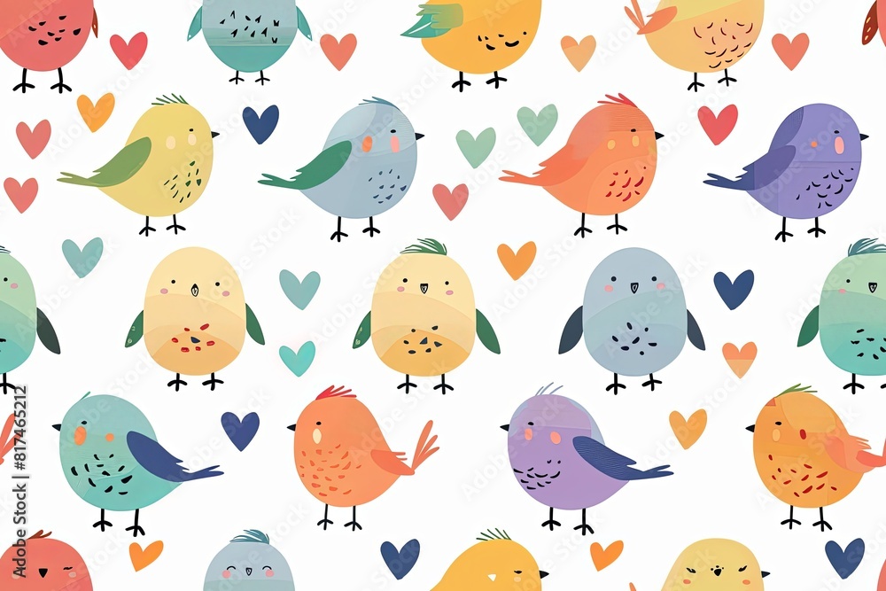 Seamless pattern of Vibrant Grid of Playful Cartoon Chickadees ...