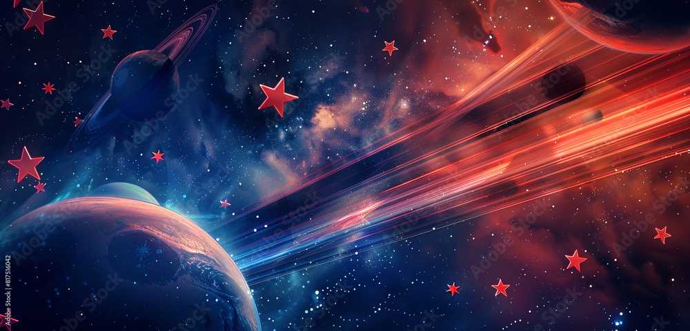Memorial Day banner set in outer space, featuring alien planet stars ...