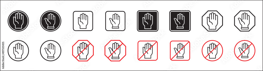 Stop hand icon. Forbidden sign collection. Hand gesture restriction ...