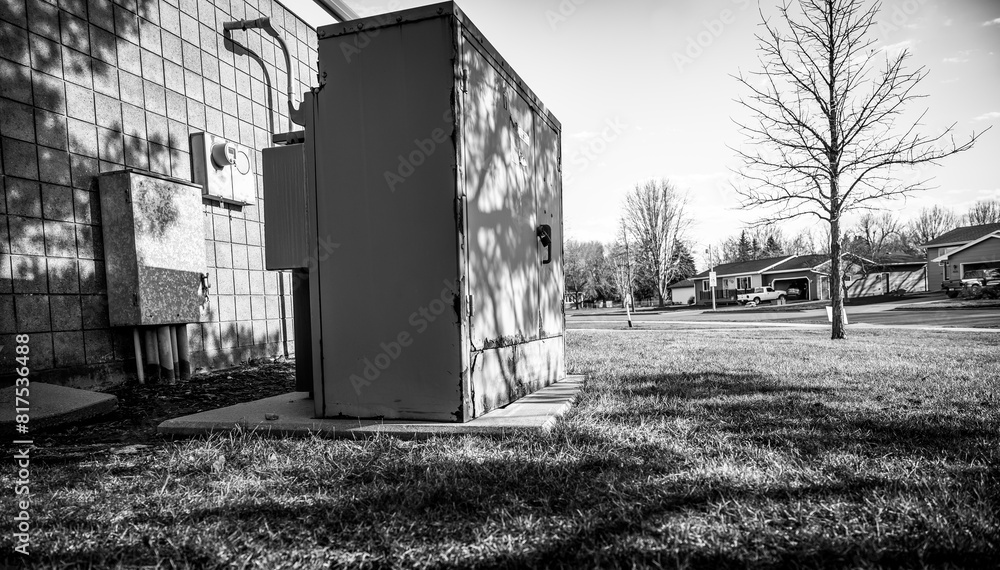 Rusted and peeling paint on an electrical transformer exposed to the ...