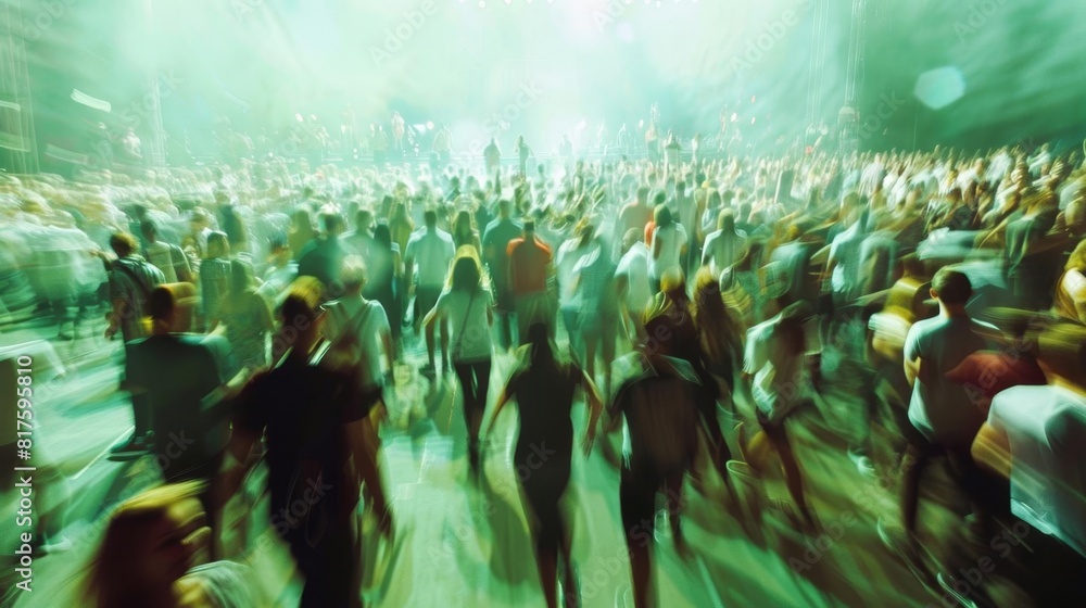 Overhead view of a crowd at a concert, with a green screen backdrop ...