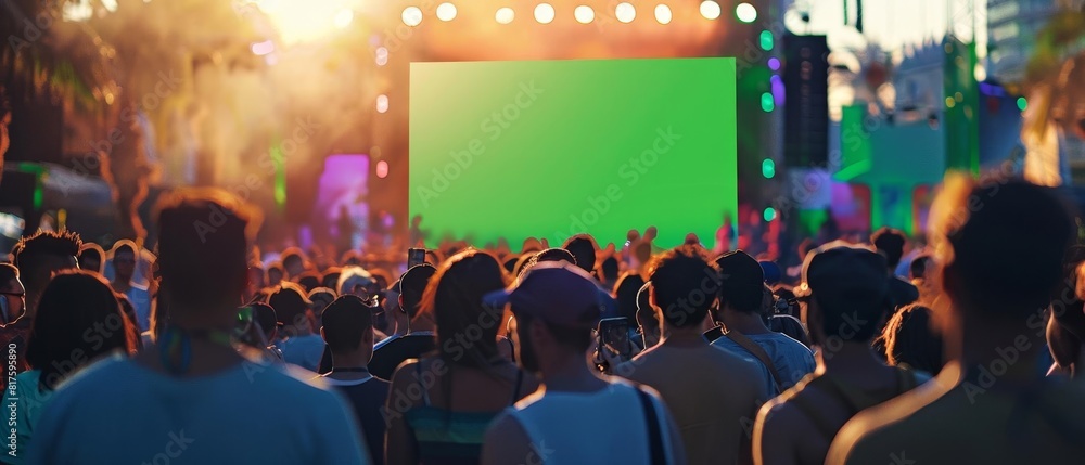 Detailed image of a crowd at an outdoor festival, motion blur visible ...