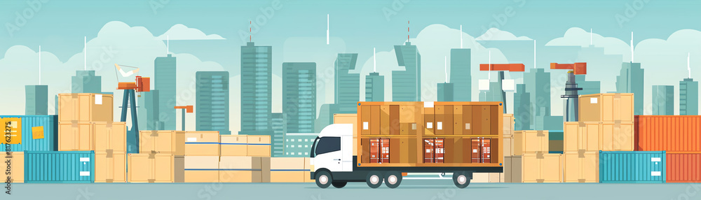 Supply chain integration flat design front view inventory cartoon ...