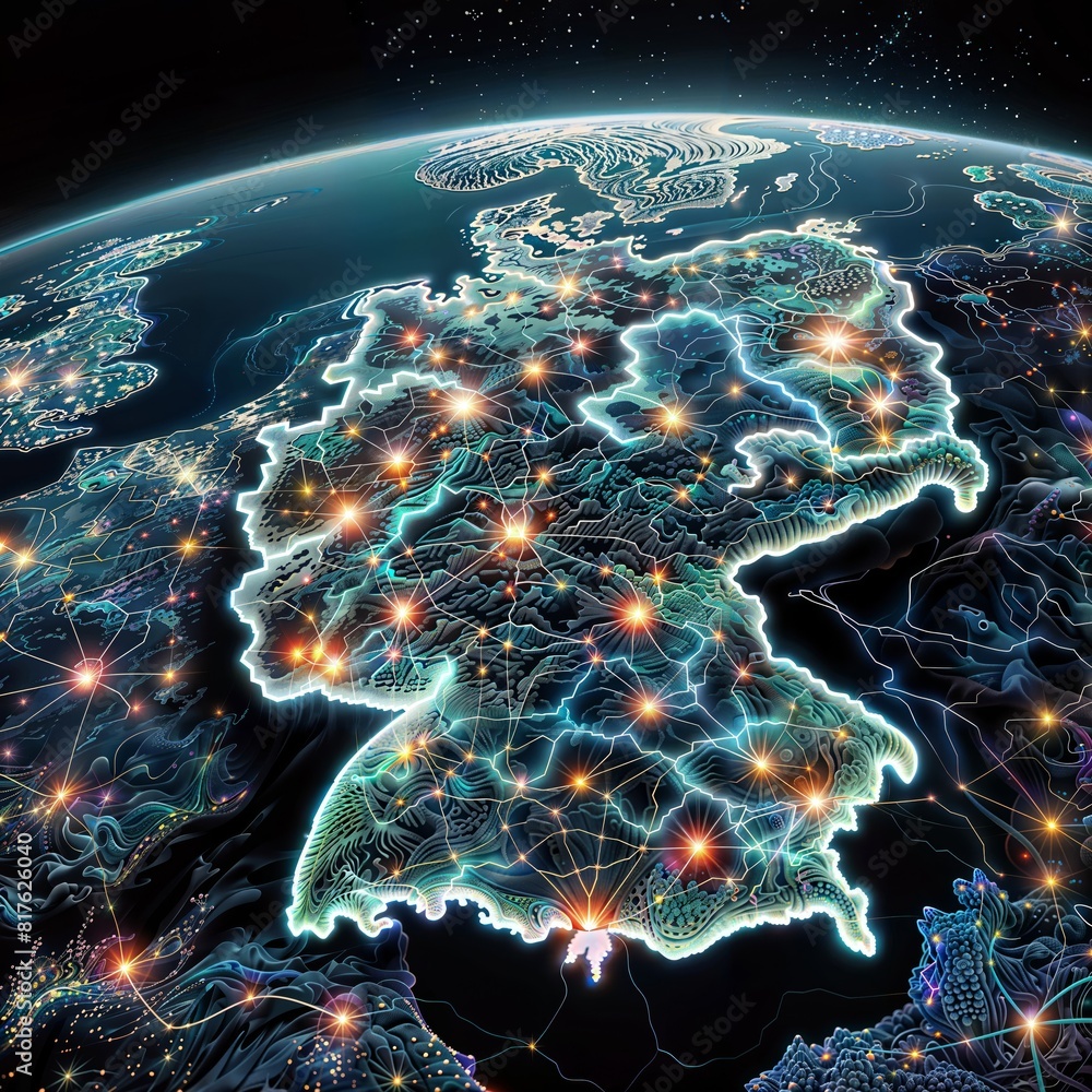Germany power grid map visualizing energy flows, renewable sources like wind farms ...