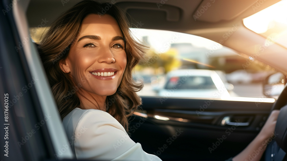 elegant elderly lady sits behind the wheel of her car. Elderly ...