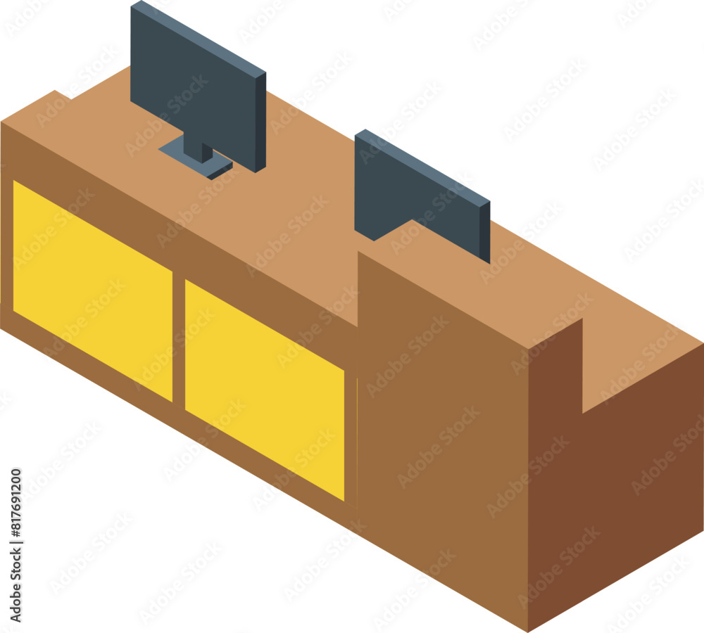 Modern and stylish isometric office workstations illustration with dual ...