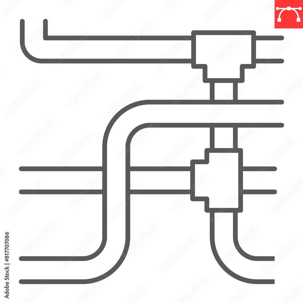 Pipe installation line icon, plumbing service and construction ...